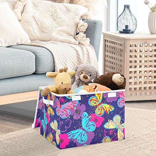 innewgogo Butterflies Painting Storage Bins with Lids for Organizing Collapsible Storage Cube Bin with Handles Oxford Cloth Storage Cube Box for Car