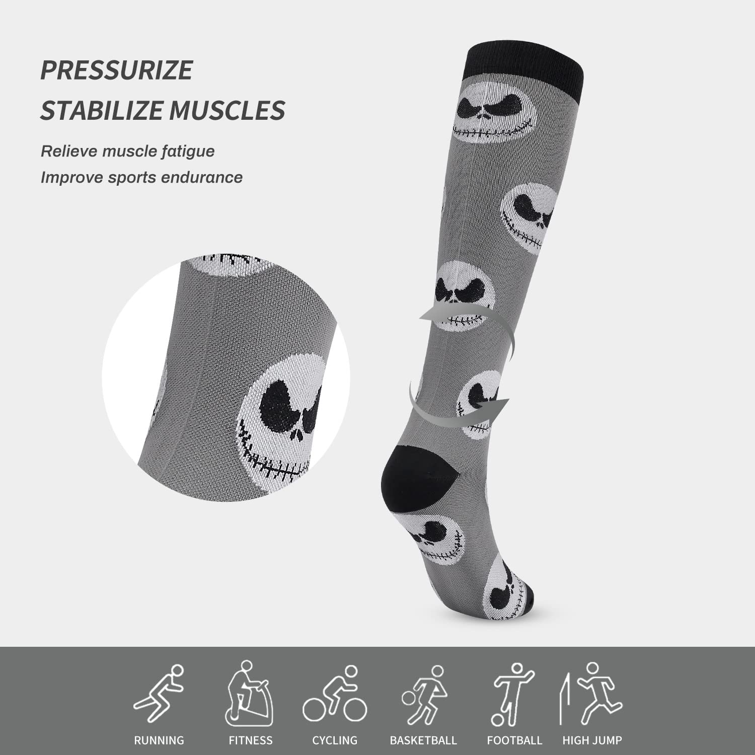 Christmas Halloween Skull Compression Socks - Women & Men Circulation - Best for Running Athletic Hiking Cycling Physical Workers