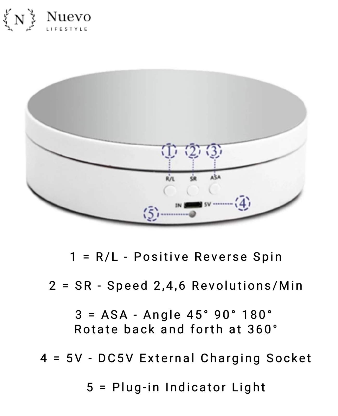 Rotating Professional Photography Turntable for Product Shooting, Electric Motorized Display Stand, 360-degree Rotating, Soft Touch Button to Control Speed, 6 LB max Capacity (White)