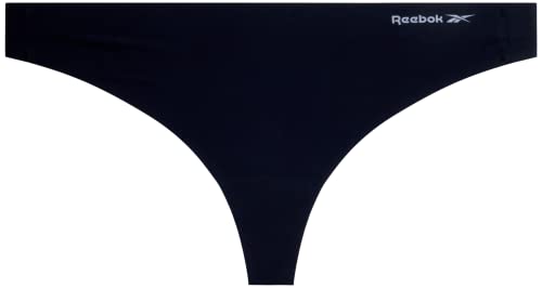 Reebok Women's Underwear - Stretch Performance Thong Panties (4 Pack), Size Large, Shark Skin/Black