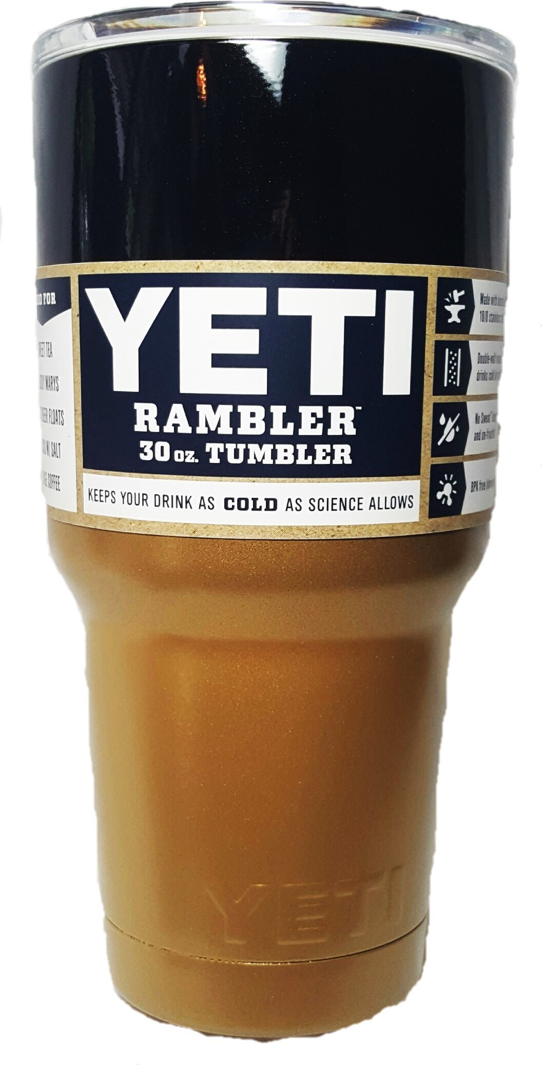 YETI Rambler 30 Oz, Powder-Coated with New Magslide Lid, Sports Team Colors (Black and Gold Fusion)