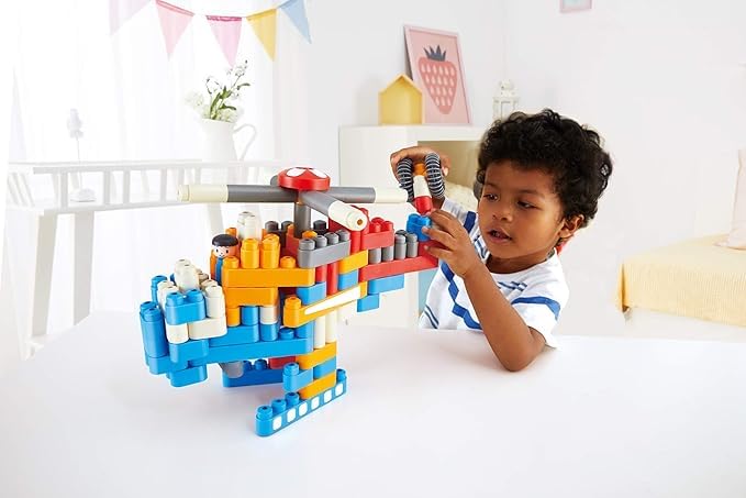 Poly M Hape City Airport | 142Piece Building Brick Airport Toy Set with Figurines & Accessories, 760023