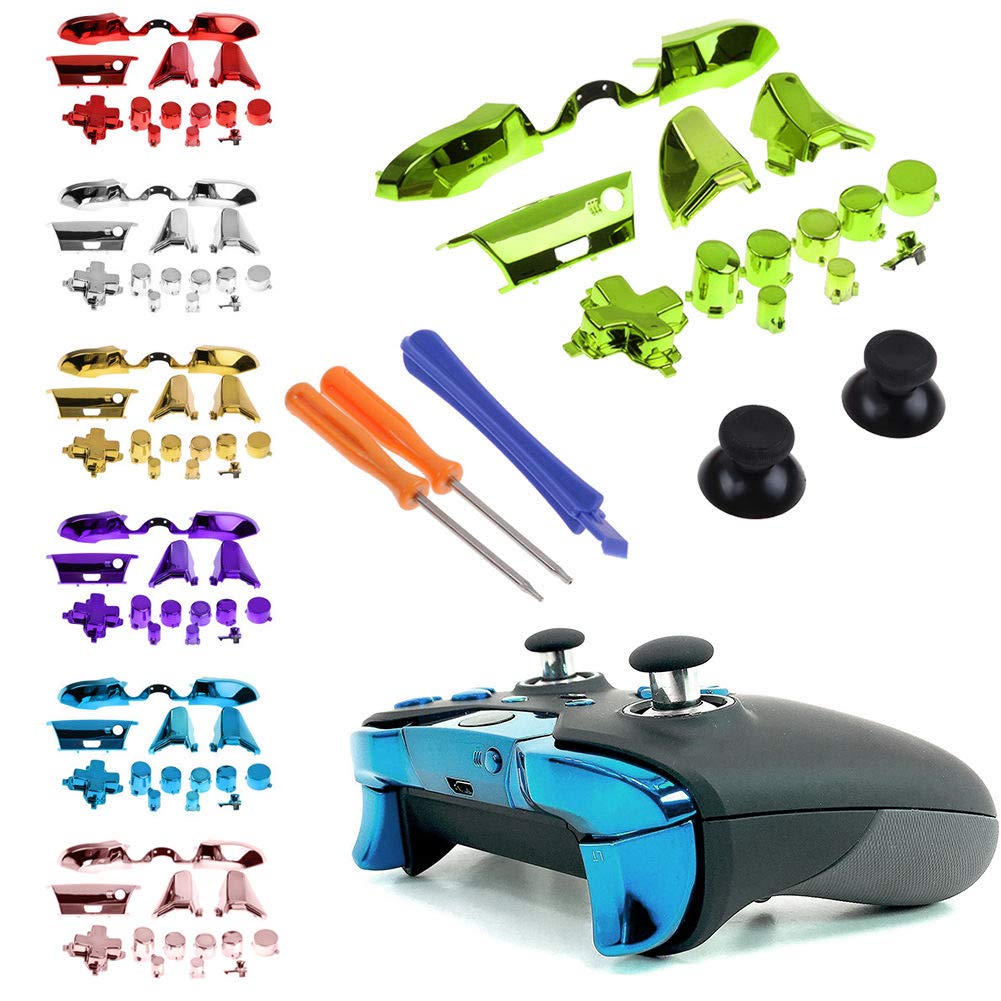 Chrome RT LT RB LB Triggers Buttons Dpad ABXY Buttons for Key Xbox One Elite E Controller with T6 T8 Screwdriver Tool (Chrome Purple)