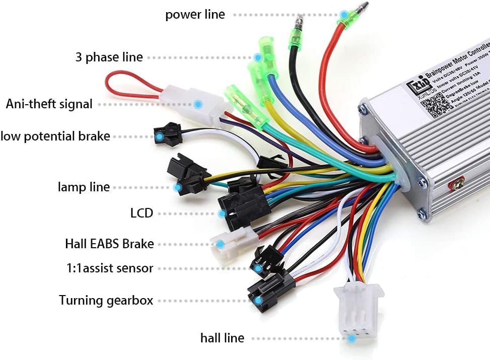 Brushless Motor Controller,36V 48V 350W Waterproof Electric Bicycle Scooter Ebike Brushless Controller Kit with LCD Display Meter