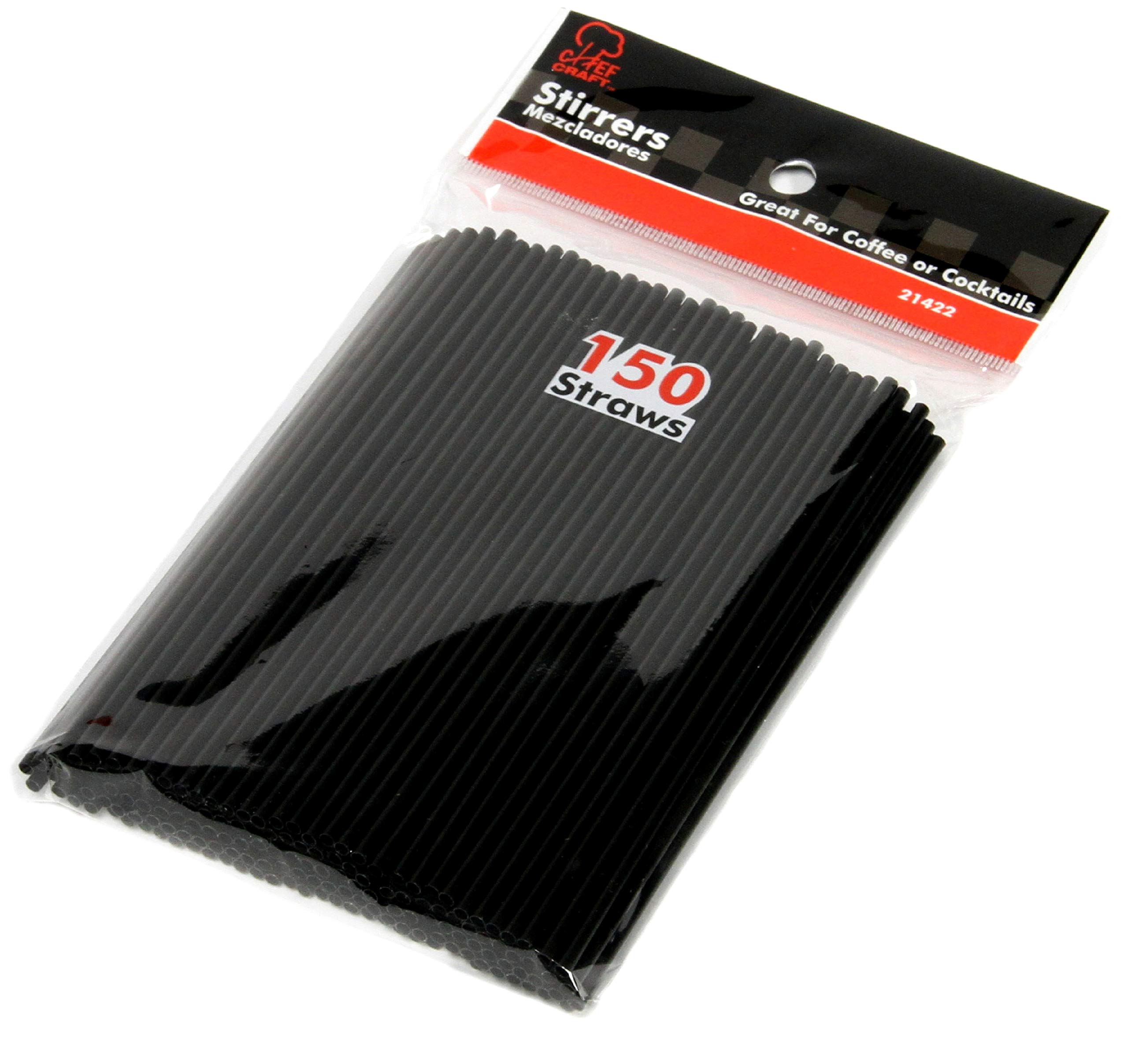 Chef Craft Select Plastic Cocktail or Coffee Stirrer Straws, 5 inch 150 piece set, Black