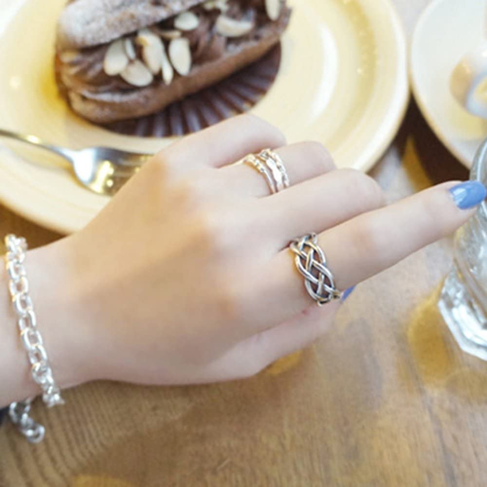 CANDYFANCY Celtic Knot Ring 925 Sterling Silver Open Middle Finger Knuckle Thumb Rings for Women Adjustable Size(Four line Twist)
