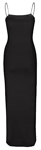 PRIMODA Women's Spaghetti Strap Backless Thigh-high Slit Bodycon Maxi Long Dress Club Party Dress(Black S)