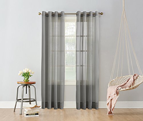 No. 918 Emily Sheer Voile Grommet Curtain Panel, 59" x 84", Charcoal Gray