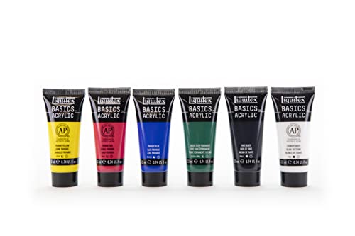 Liquitex BASICS Acrylic Paint Set, 6 x 22ml Tube Paint Set, Primary, Blue,Color Mixing,Green,White, 0.7 Fl Oz (Pack of 6)
