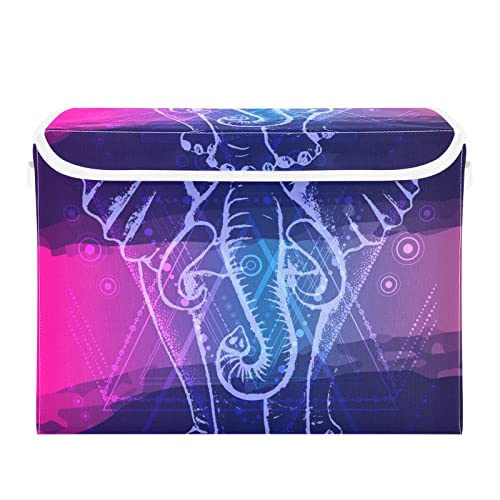 innewgogo Elephant Watercolor Blue Storage Bins with Lids for Organizing Baskets Cube with Cover with Handles Oxford Cloth Storage Cube Box for Living Room