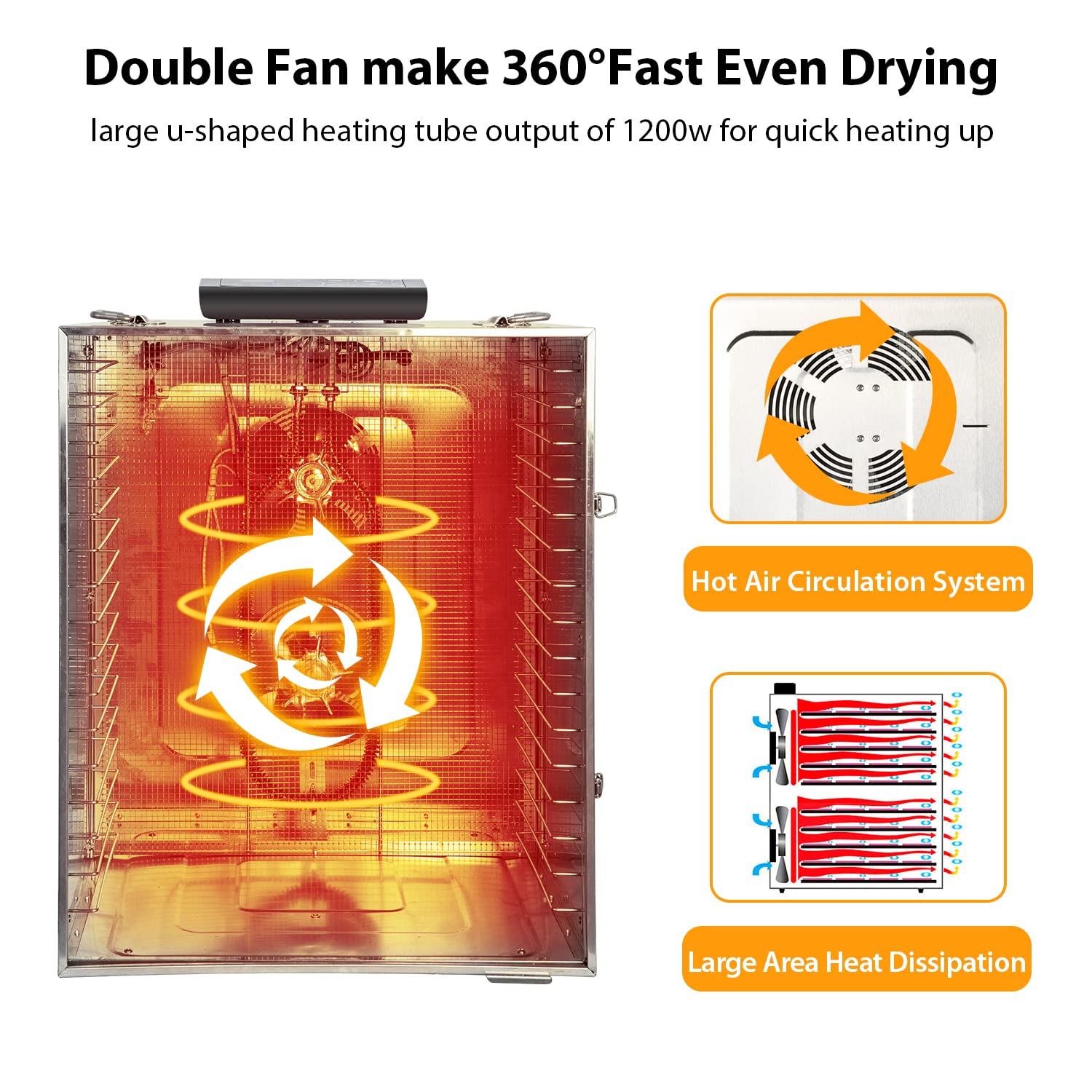 Commercial Food Dehydrator Machine Electric Dehydrators for Food and Jerky, 16 Trays Stainless Steel Fruit Vegetable Dryer with Digital Timer and Temperature Control