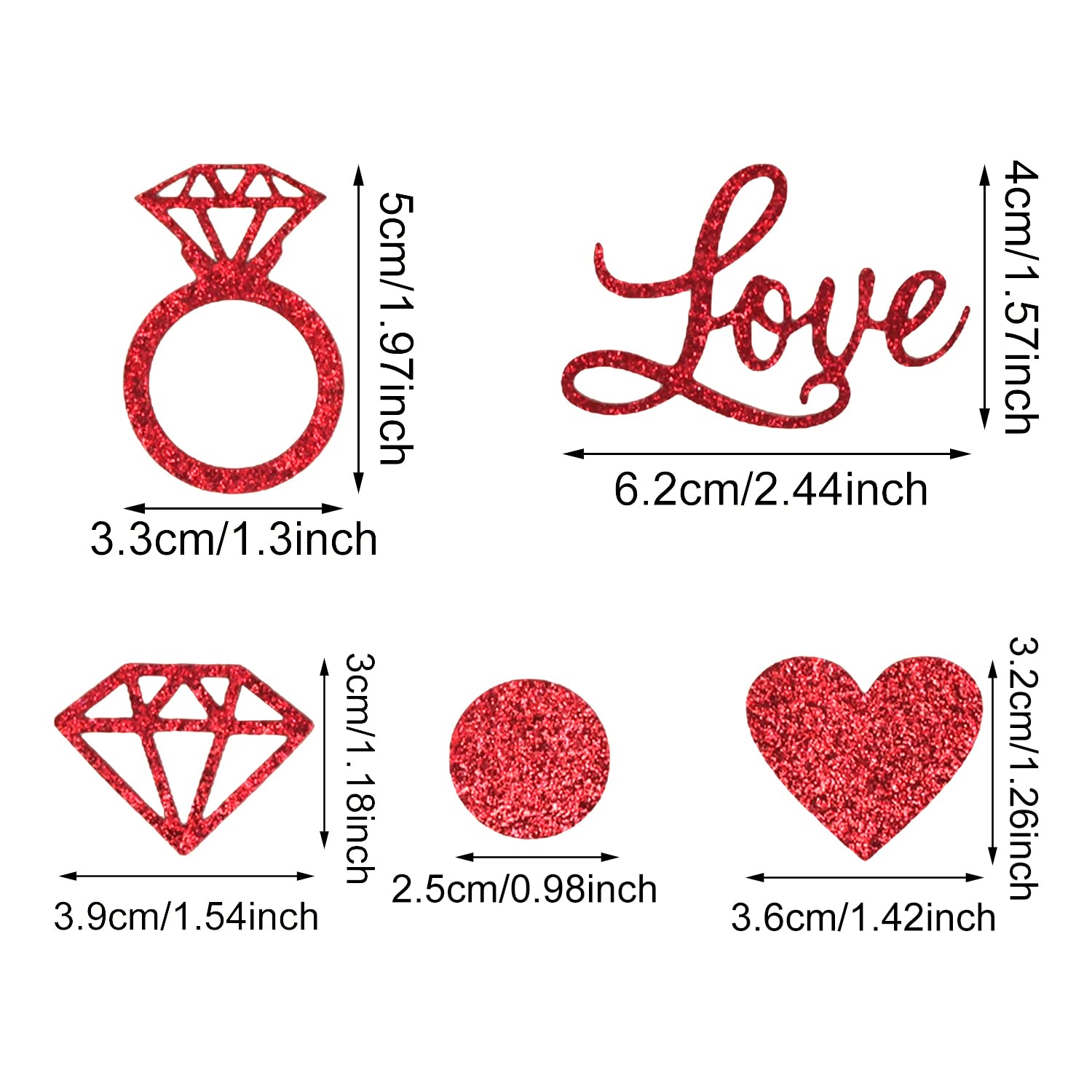 Honbay 100PCS Red Love Heart Fing Ring Table Confetti Party Decorations for Wedding Engagement Anniversary Bachelorette Bridal Shower Birthday Party