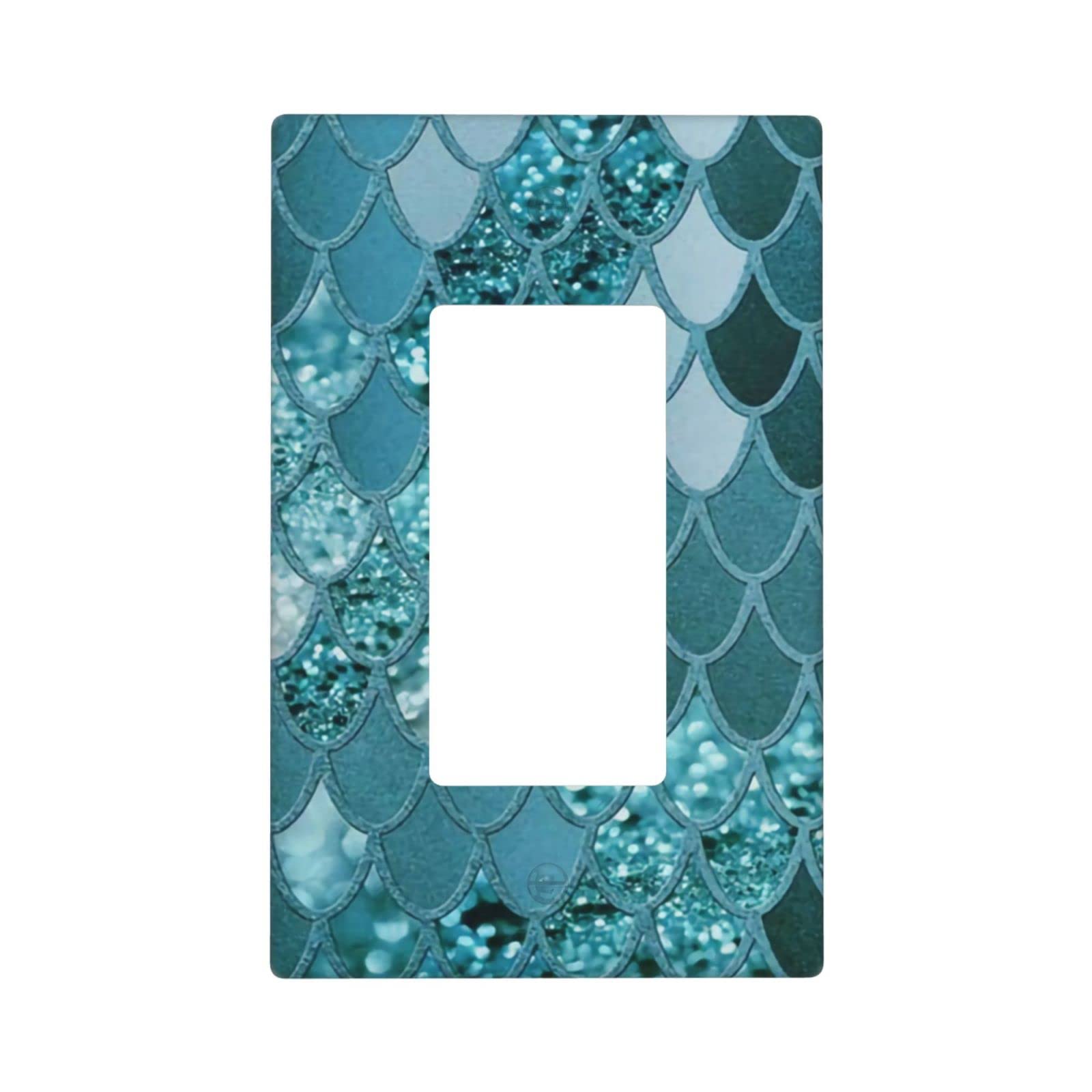 Navy Blue Glitter Mermaid Scales Decorative 1 Rocker Light Switch Cover Electric Decor 1 Gang Wall Plate Faceplate for Girls Kids Women Bedroom Living Room Bathroom