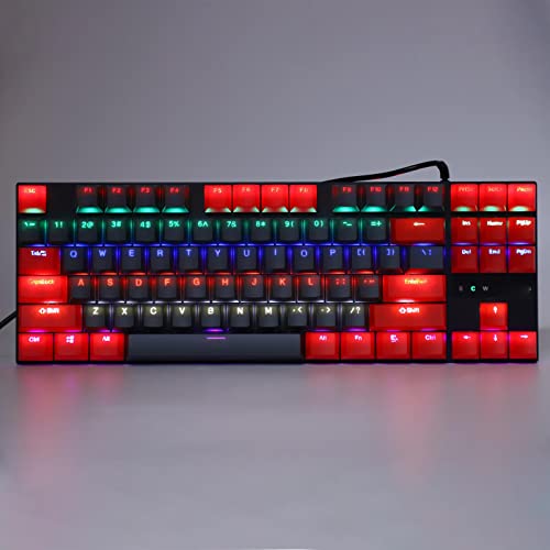 Gaming Keyboard, USB Wired Keyboard All Keys Color Lock Conflict Free 26 RGB Light Effects 87 Keys Waterproof for Laptop Gray and Red
