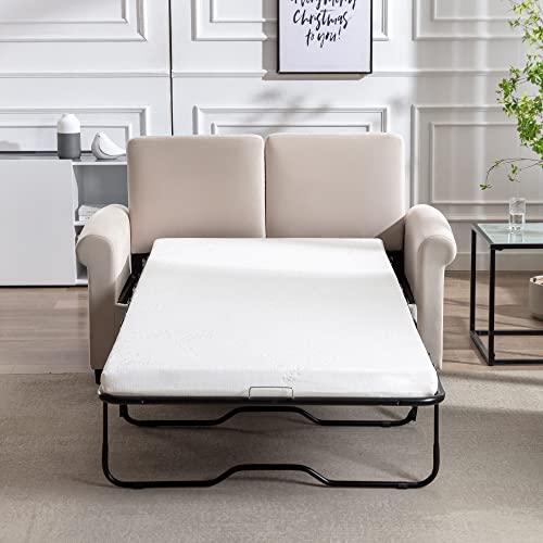 Harper & Bright Designs Pull Out Sofa Bed, Sleeper Sofa Bed with Premium Twin Size Mattress Pad, 2-in-1 Pull Out Couch Bed, Loveseat Sleeper for Living Room, Small Apartment, Beige White
