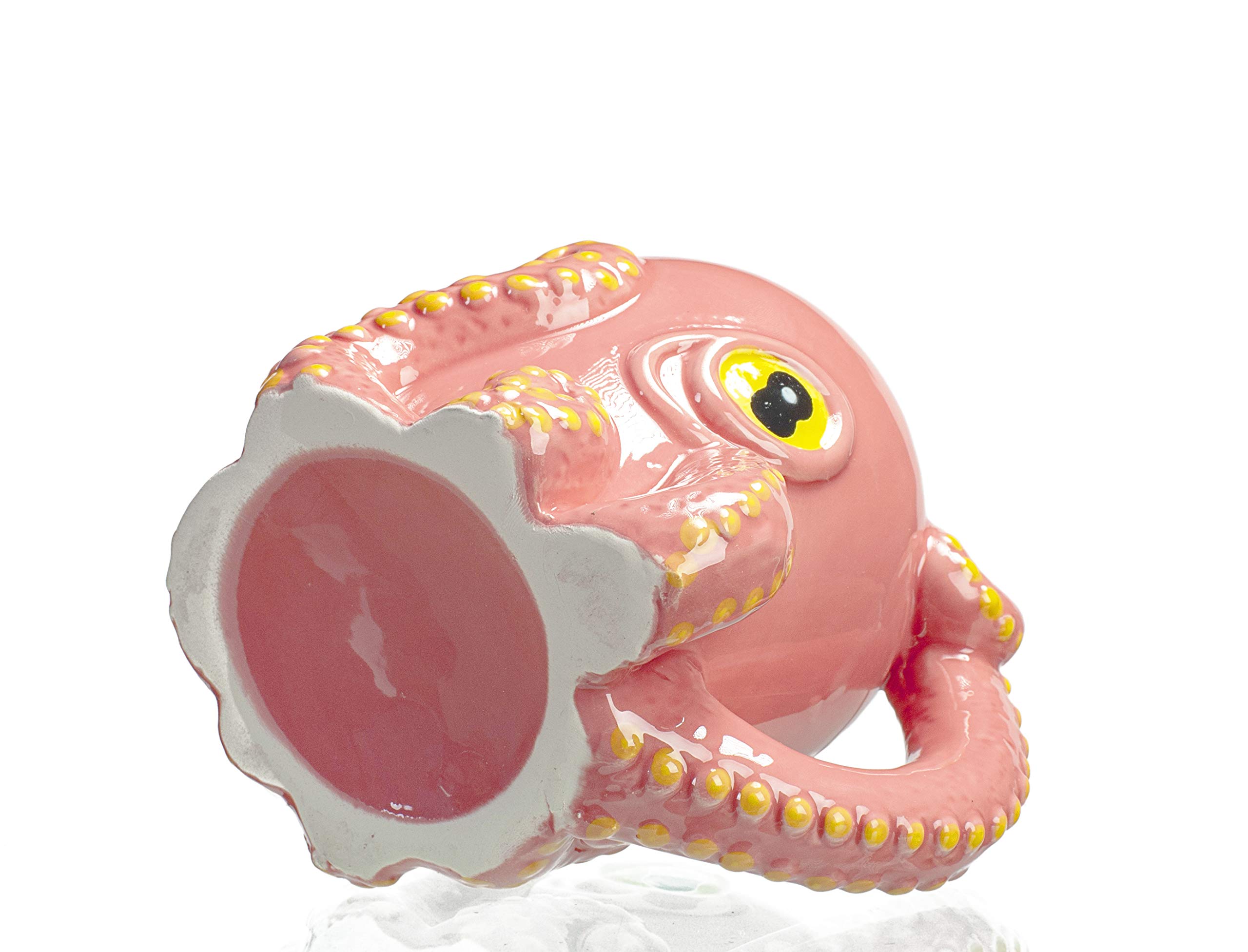 GLDOGO 3D Pink Octopus Ceramic Mug,Novel Handmade Octopus Shaped Statue Cup,Festivals or Birthday Gifts for Coffee and Milk Tea Enthusiasts