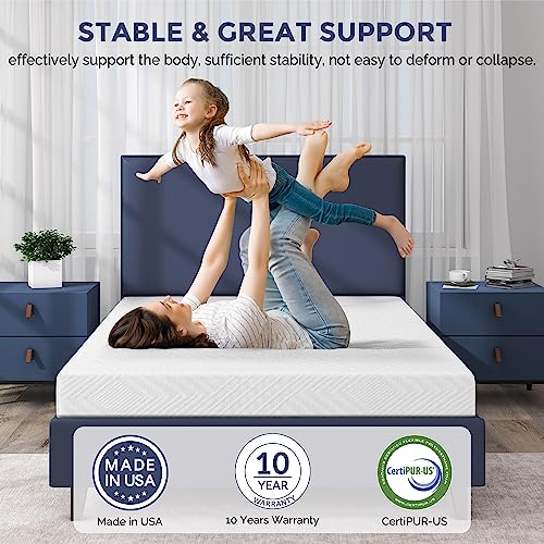 IULULU Full Size Mattress, 6-Inch Full Memory Foam Mattress - Green Tea Gel Infused, Medium-Firm for Cool Sleep and Pressure Relief Bunk Trundle Bed in a Box, CertiPUR-US Certified, White