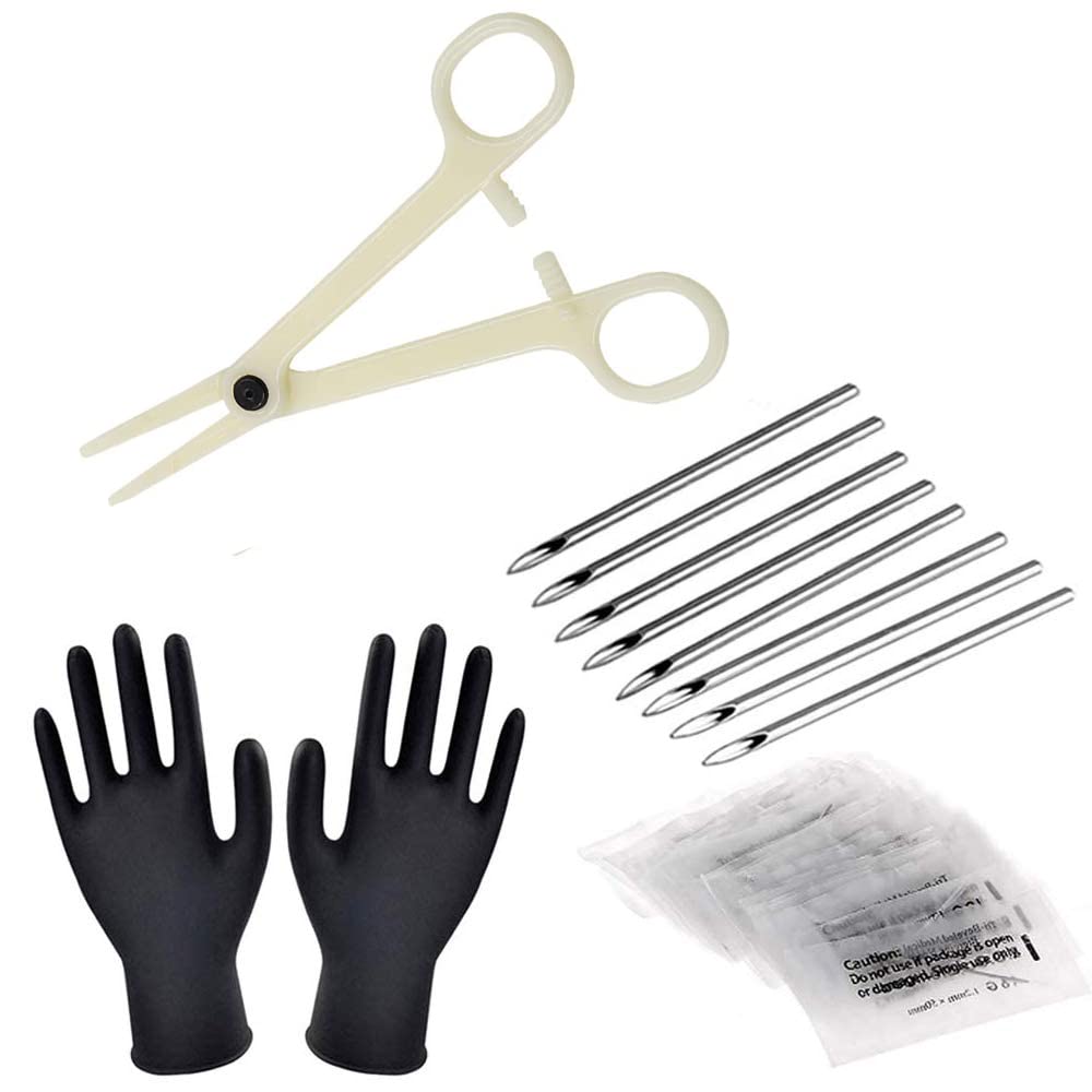 CHUANCI 19 Pieces Body Piercing Tool Kit Include Septum Forceps Clamp Pliers 8 Pcs 316L Stainless Steel Piercing Needles and 8Pcs Jewelry for Ear Lip Nose Nipple