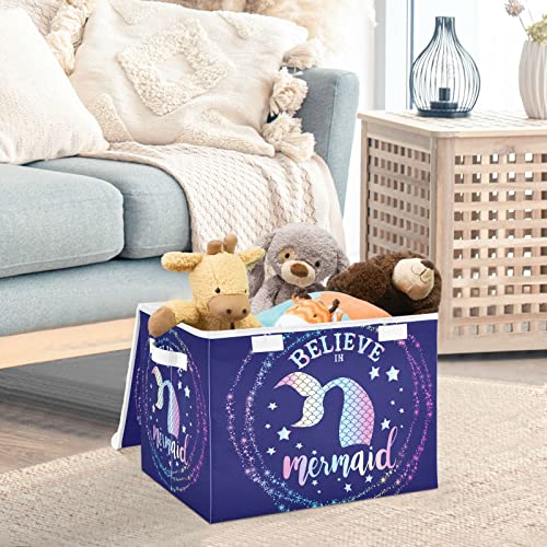 innewgogo Mermaid Storage Bins with Lids for Organizing Organizer Basket with Lid with Handles Oxford Cloth Storage Cube Box for Cat Toys