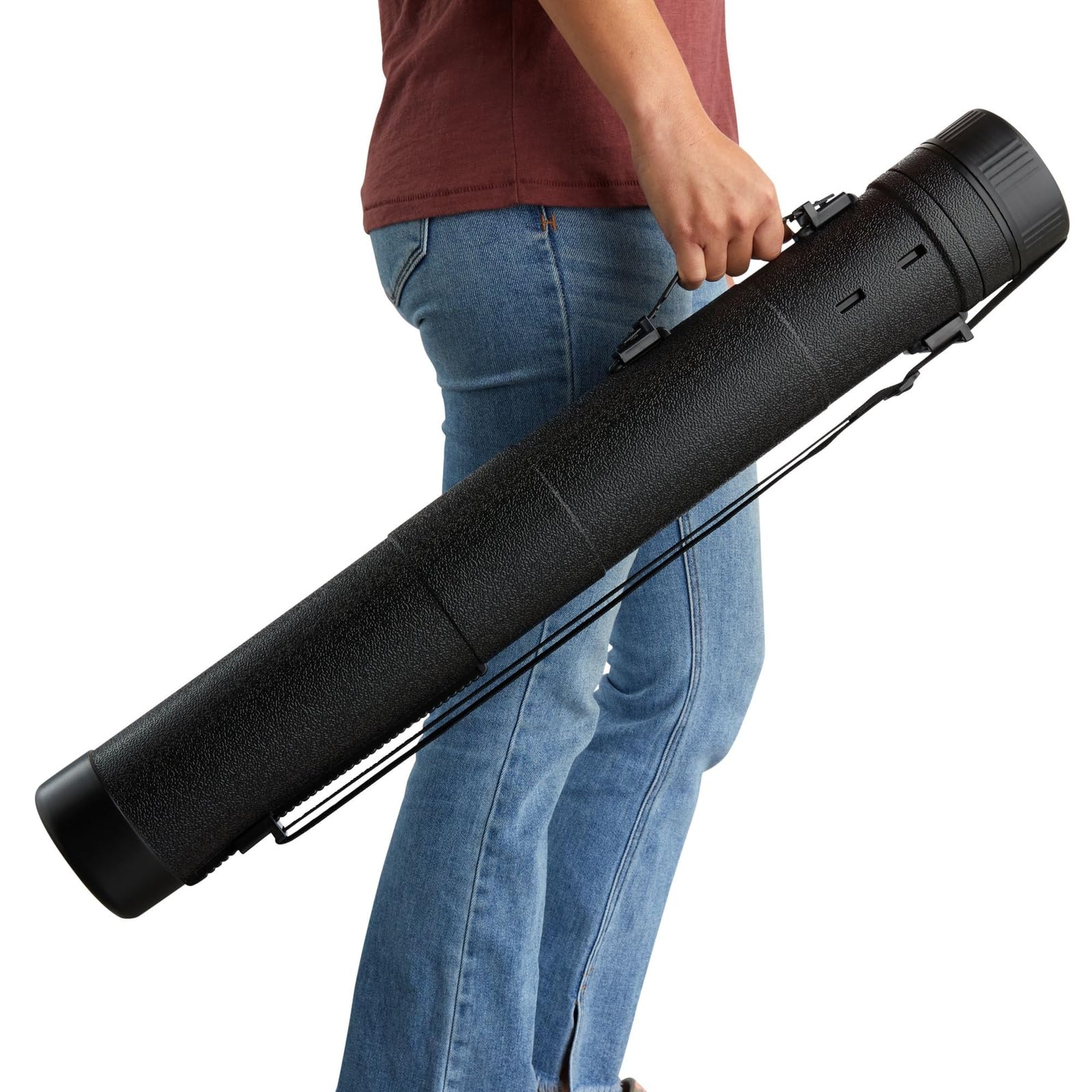 Juvale Poster Tube with Strap, Black Expandable Storage Tube, Holder, Container for Posters, Blueprints, Artwork, Map (30 to 49 Inches)