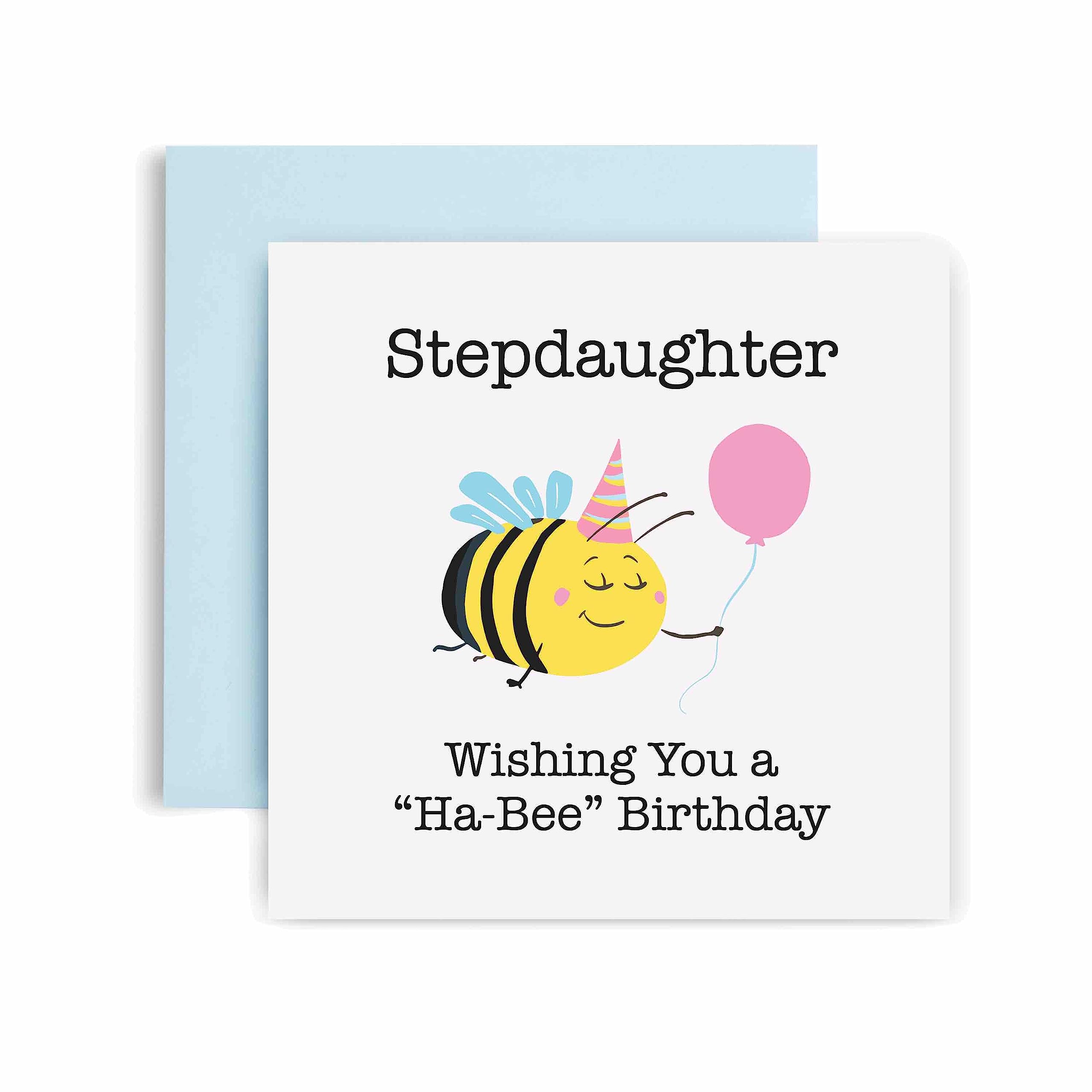 Huxters Birthday Cards for Women – Ha Bee Birthday Step-Daughter Happy Birthday Card for Birthday, Mother’s Day – Sister Birthday Card with Lovely Pink Envelope – Funny Birthday Card (Step Daughter)