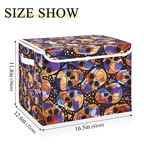 innewgogo Skull Purple Shadow Storage Bins with Lids for Organizing Closet Organizers with Handles Oxford Cloth Storage Cube Box for Books