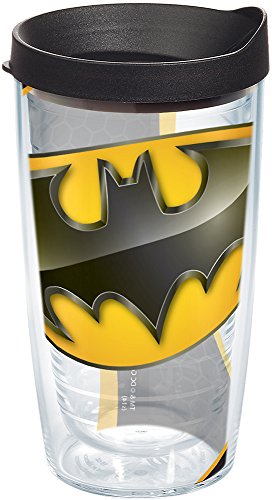 Tervis DC Comics Batman Logo Made in USA Double Walled Insulated Tumbler Travel Cup Keeps Drinks Cold & Hot, 16oz, Black Lid