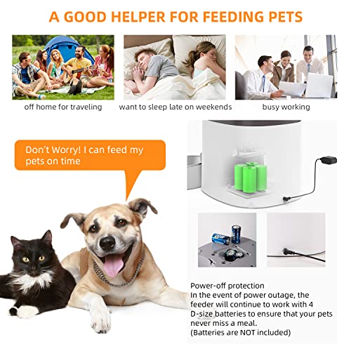 HoneyGuaridan Automatic Cat Feeder for 2 Cats&Dog, Pet Food Dispenser Timed Cat Feeder, Portion Control, Distribution Alarms and Voice Recorder 1-6 Meals per Day - 2 Stainless Steel Bowl