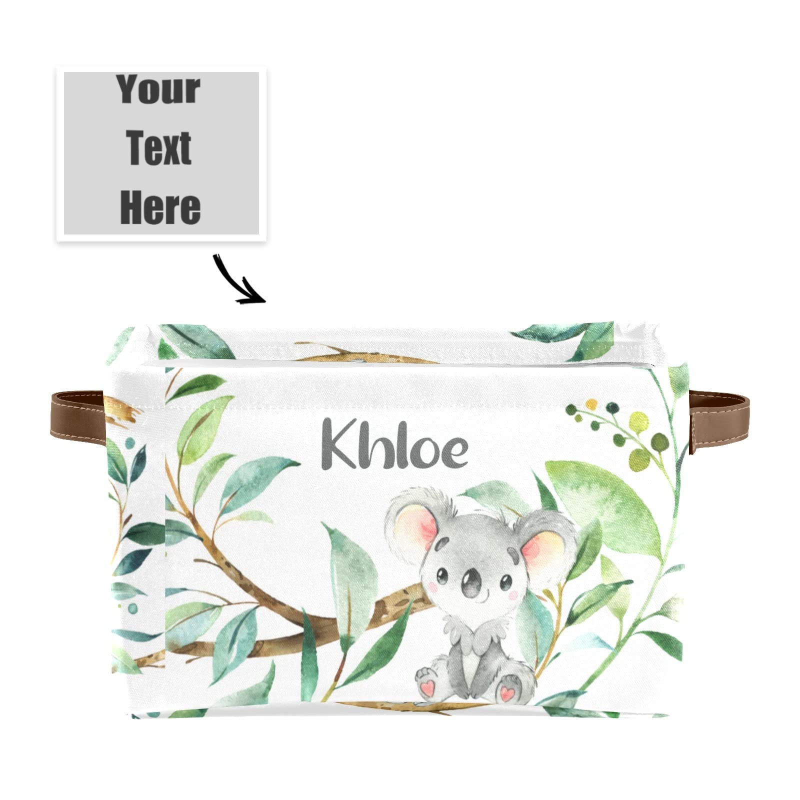 Cute Koala Green Leaves Personalized Storage Bins,Foldable Baskets Organizer with Handle for Nursery Pet Toy Clothes Box 1 Pack