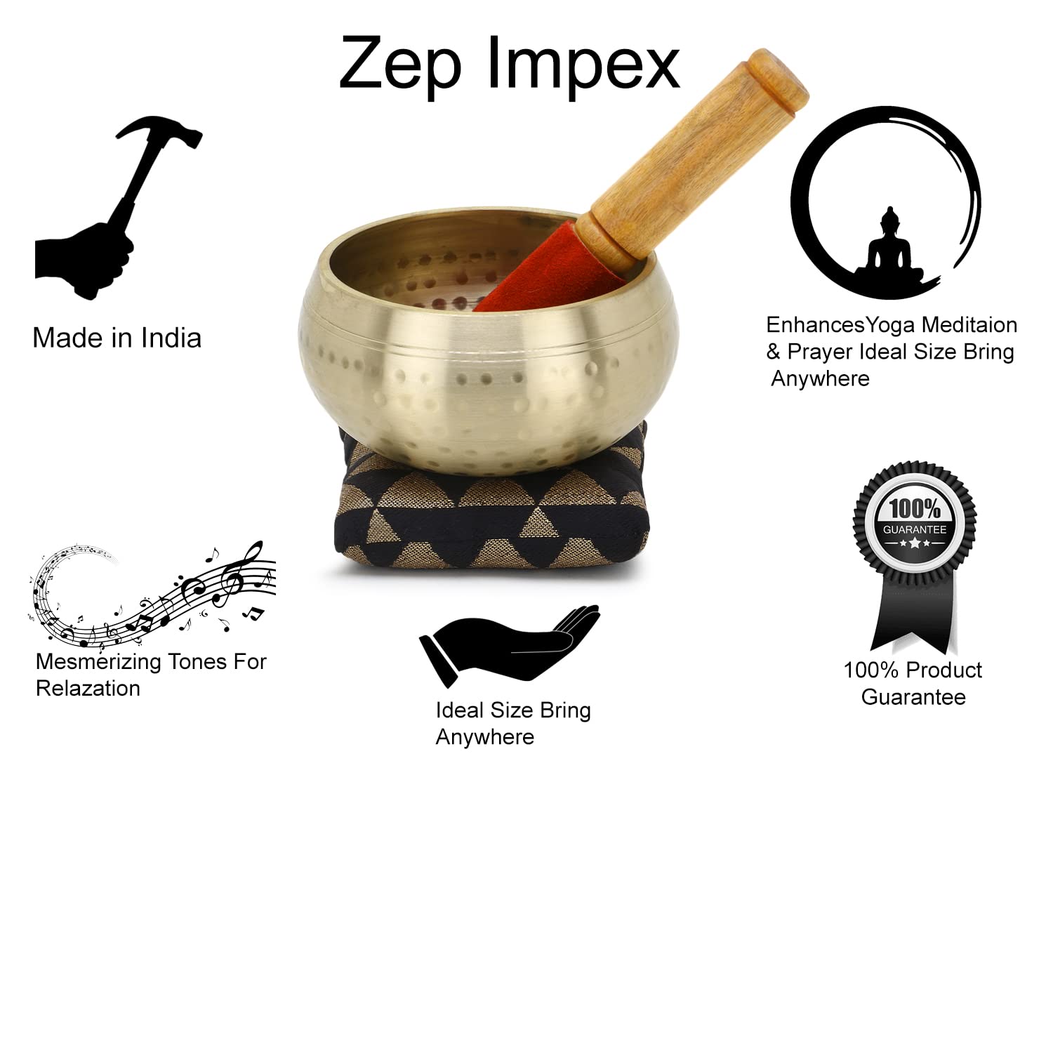 Zap Impex Beautiful New Hand Hammered Brass Singing Bowl Tibetan Meditation Yoga Singing Bowl 4 Inch