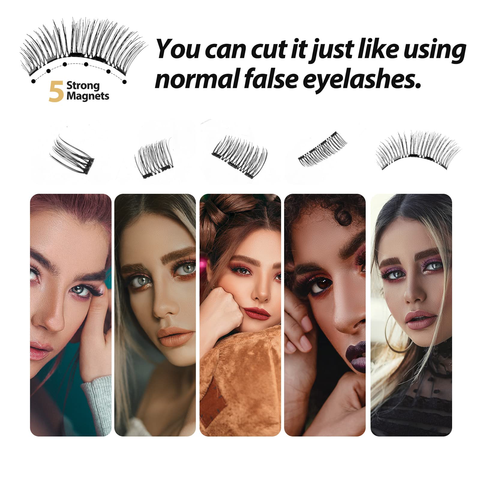 Dual Magnetic Eyelashes, Magnets False Eyelashes NO Eyeliner or Glue Needed, Natural Lashes 3D Effect Fake Eyelashes 2 Pairs Pack with Tweezers