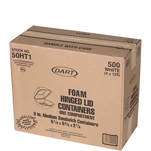 Dart 50HT1 5 in Med Sandwich Foam Hinged Container (Case of 500)