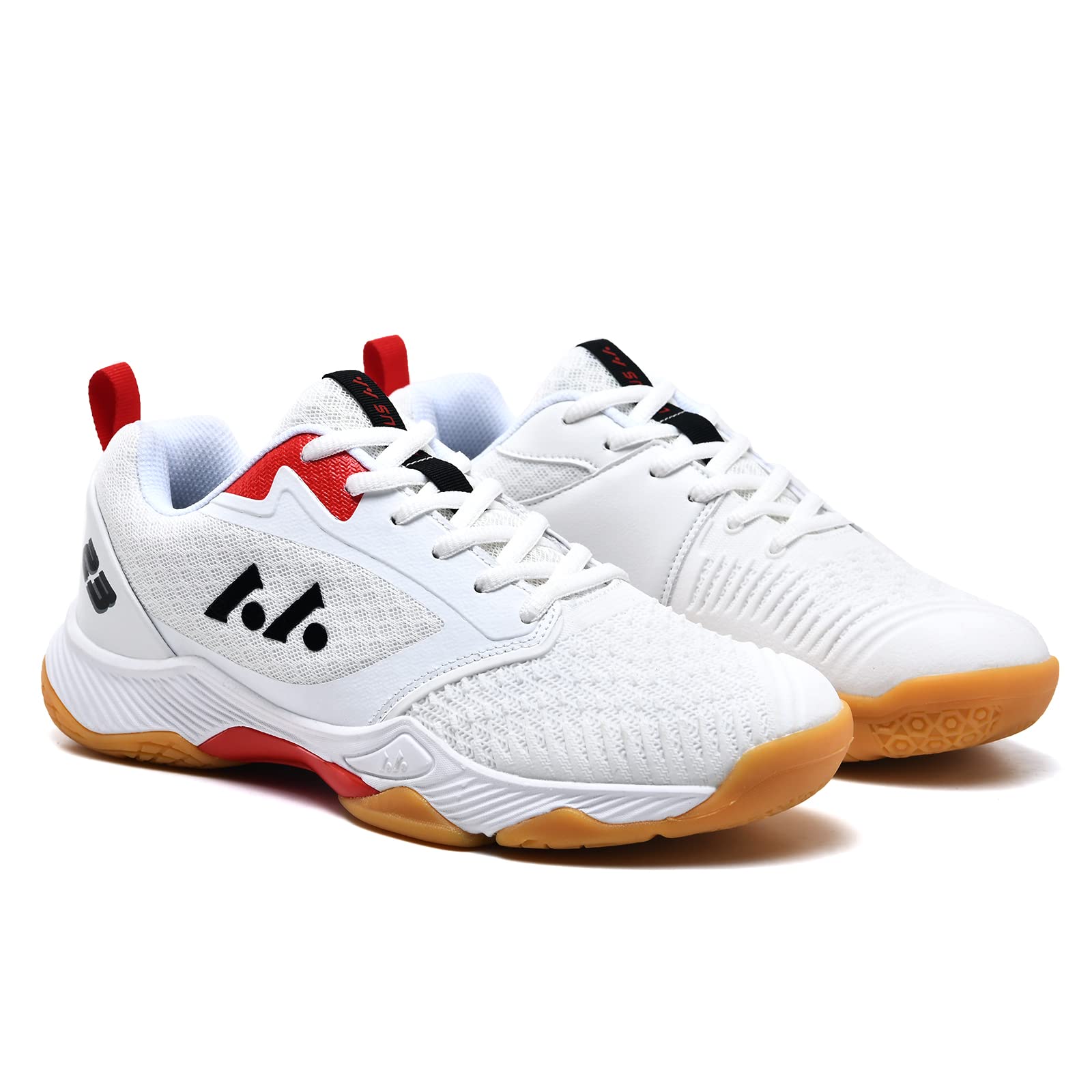 Condromly Women's Light 23 Lightweight Cushioning Non-Marking Pickleball Court Shoes (White/Red, 8)