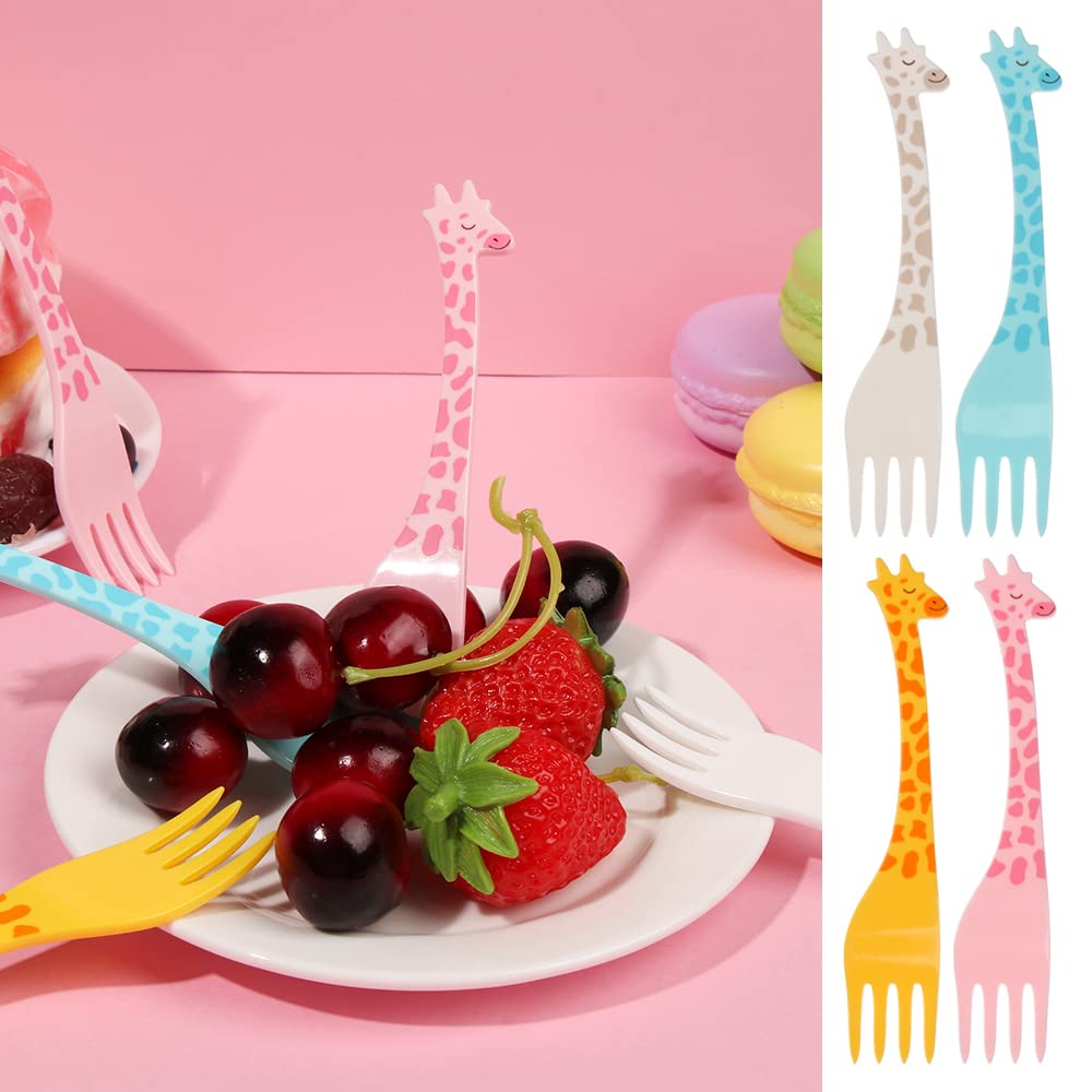 HomeSoGood 12Pcs Giraffe Fruit Fork, Mini Cartoon Snack Cake Dessert Fruit Pick Toothpick Salad Cocktail Sticks Party Supplies