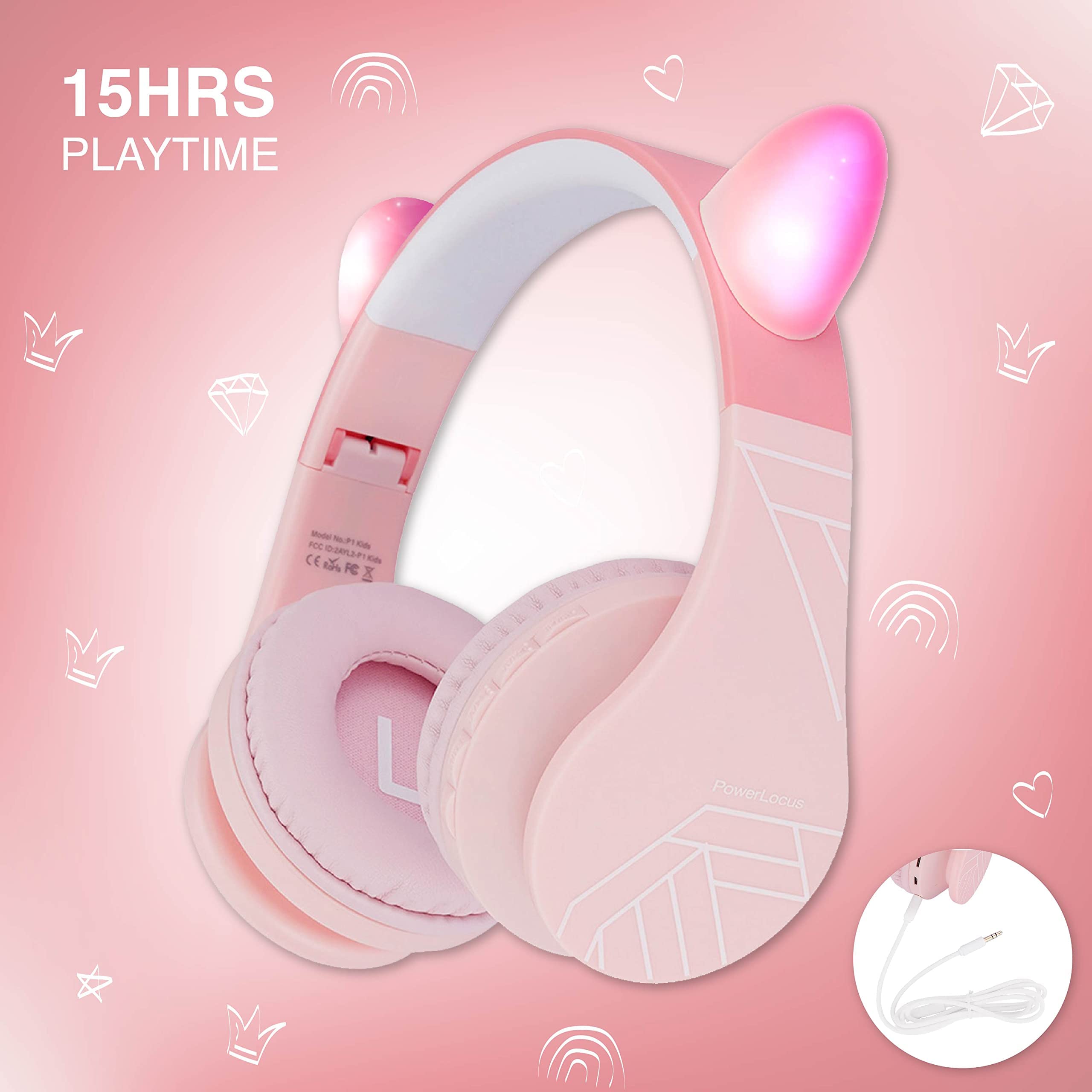 PowerLocus Bluetooth Headphones for Kids, Wireless Foldable Headphones Over Ear, Headphone with Microphone, 85DB Volume Limit, Wireless and Wired Headset with Micro SD, FM for Cellphones, Tablets, PC
