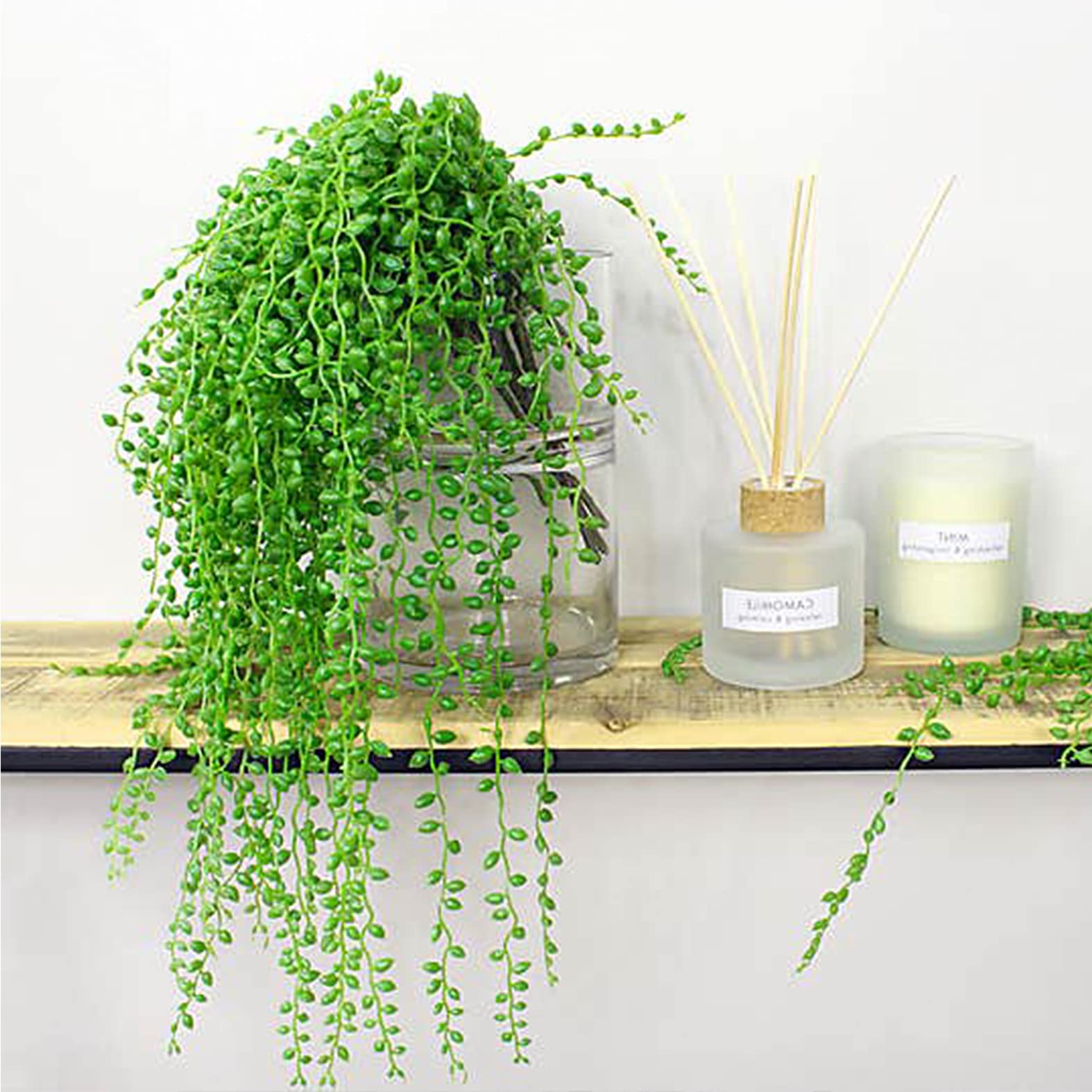 ROXXY GREEN DECOR Artificial String of Pearls Plant - 3 Pack Faux Fake Hanging Succulent Pearl Plants for Home, Kitchen, Office, Wedding, Garden or Craft Art Decor