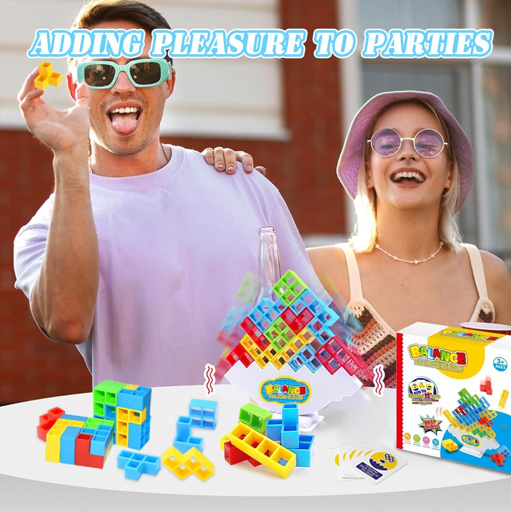 ciwich Tetra Tower Balance Stacking Blocks Game,48Pcs Stacking Team Building Blocks Board Game for Kids & Adult, Perfect Family Game Party Team Building Games Toy