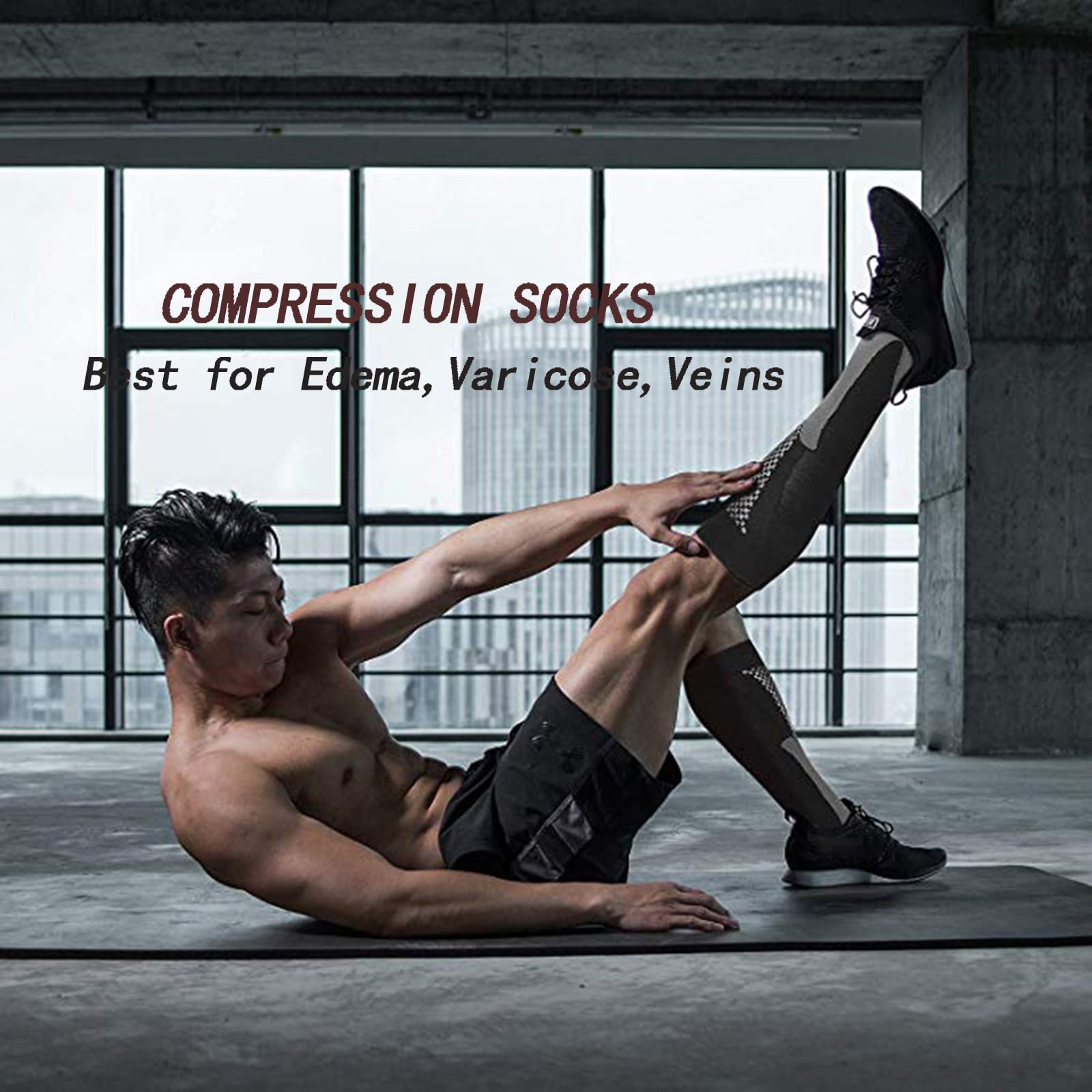 Compression Socks 20-30 mmHg for Women & Men Graduated Medical Knee-high Stockings Flight Sock for Running Athletic Black S/M, Small-Medium