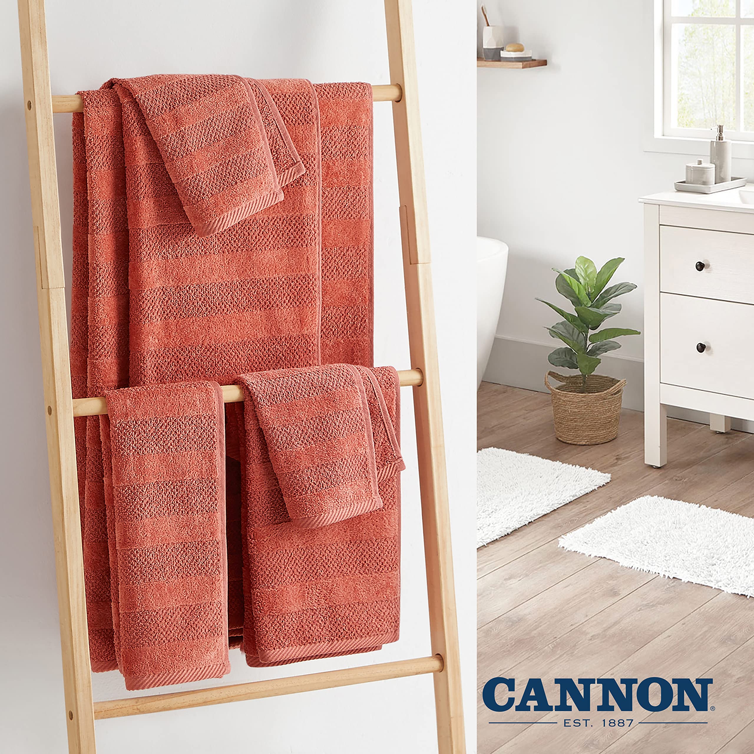 CANNON Shear Bliss Quick Dry 100% Cotton Bath Towels (30" L x 52" W), Slim Lightweight Design, Textured Dual Weave, Low Lint Absorbent (2 Pack, Coral)