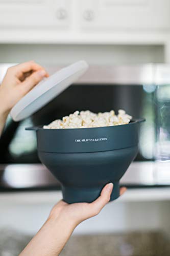 The Silicone Kitchen Silicone Microwave Popcorn Maker - Collapsible Bowl, Non-Toxic, Dishwasher Safe (Dark Blue)
