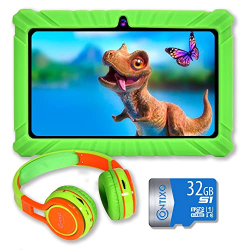 Contixo 7 inch Learning Kids Tablet Bundle - 16GB Storage, Bluetooth, Android, Dual Cameras, Parental Control, Kids Bluetooth Headphone & 32GB microSD Card