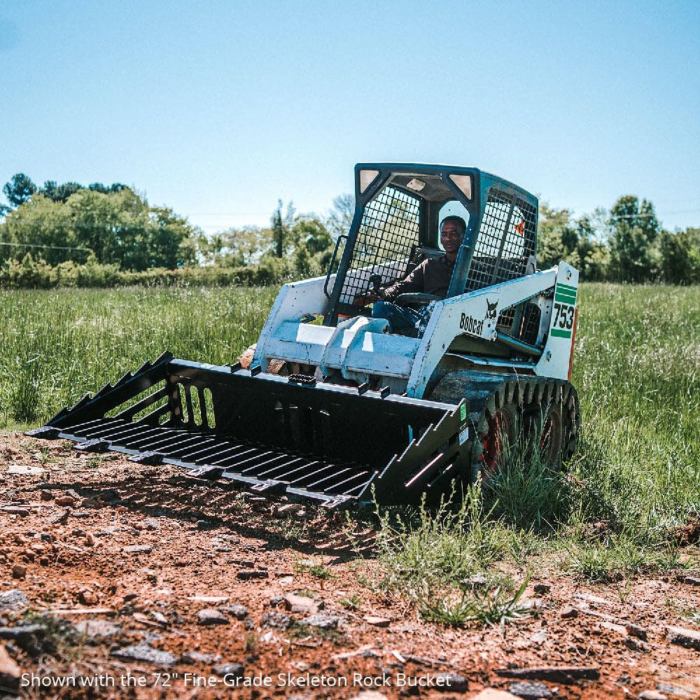 Titan Attachments 48in Fine-Grade Skeleton Rock Bucket with Bolt-On Teeth, Skid Steer Quick Tach, Reinforced Side Cutters