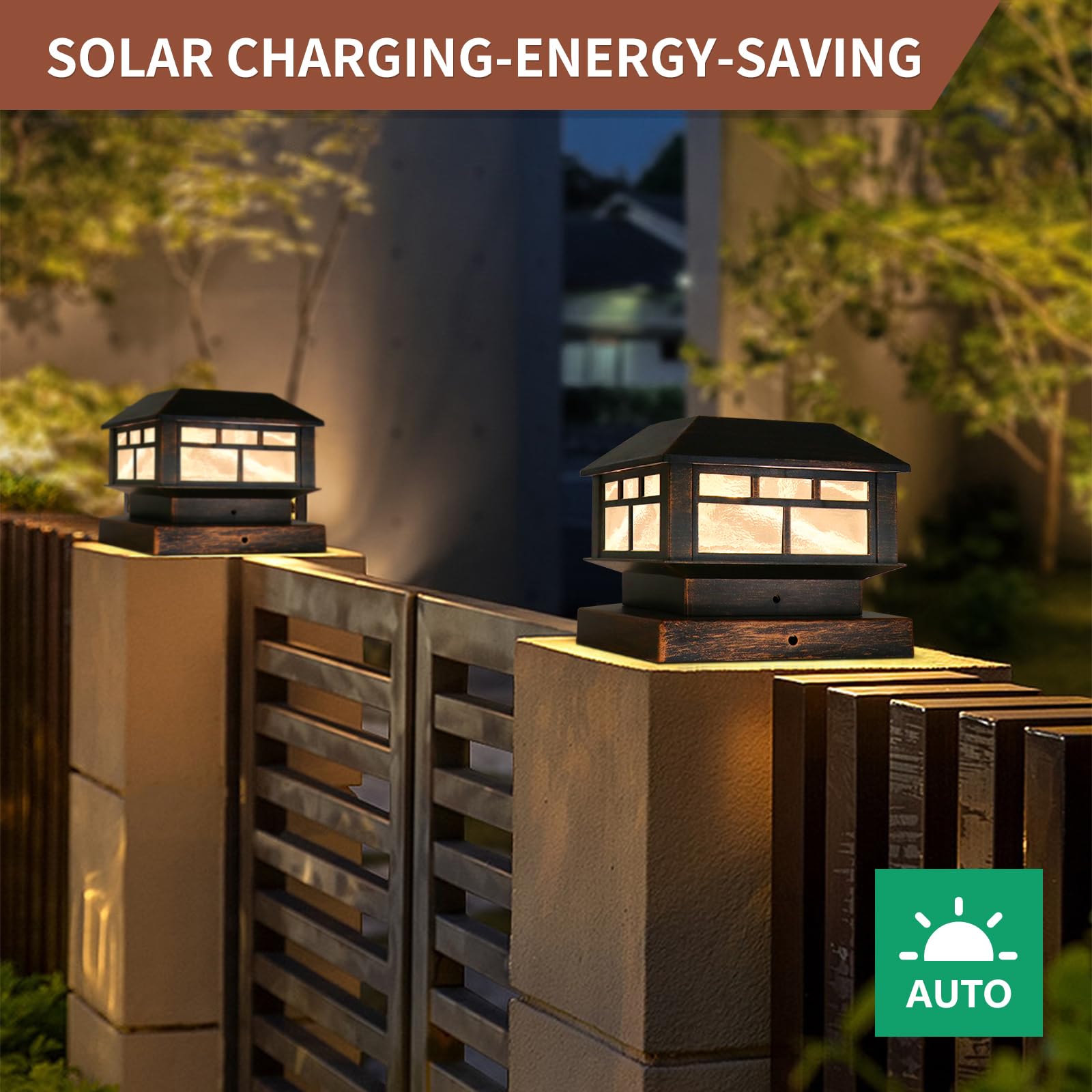 POWGDLT Solar Post Cap Lights Bronze Fence Deck Post Light Solar Powered Fit 3.5x3.5 4x4 5x5 Wooden Posts 8 Packs