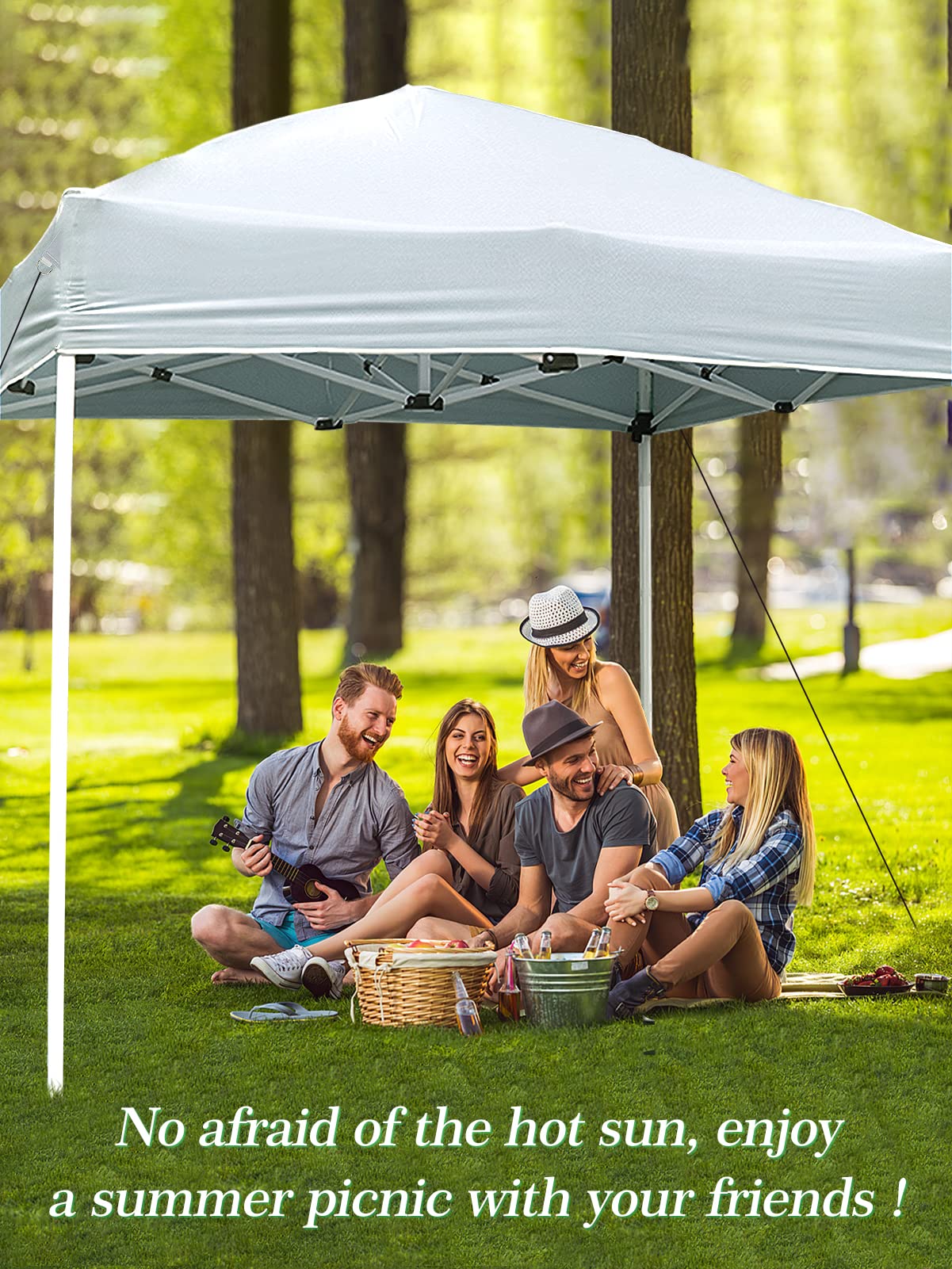 Canopy Replacement Top Cover for 9.5x9.5ft Pop Up Canopy, Tent Top Cloth with 4pcs 9.8 ft Fixed Ropes, Sun Waterproof Shade for Outdoor Garden Patio Picnic Camping - Grayish White