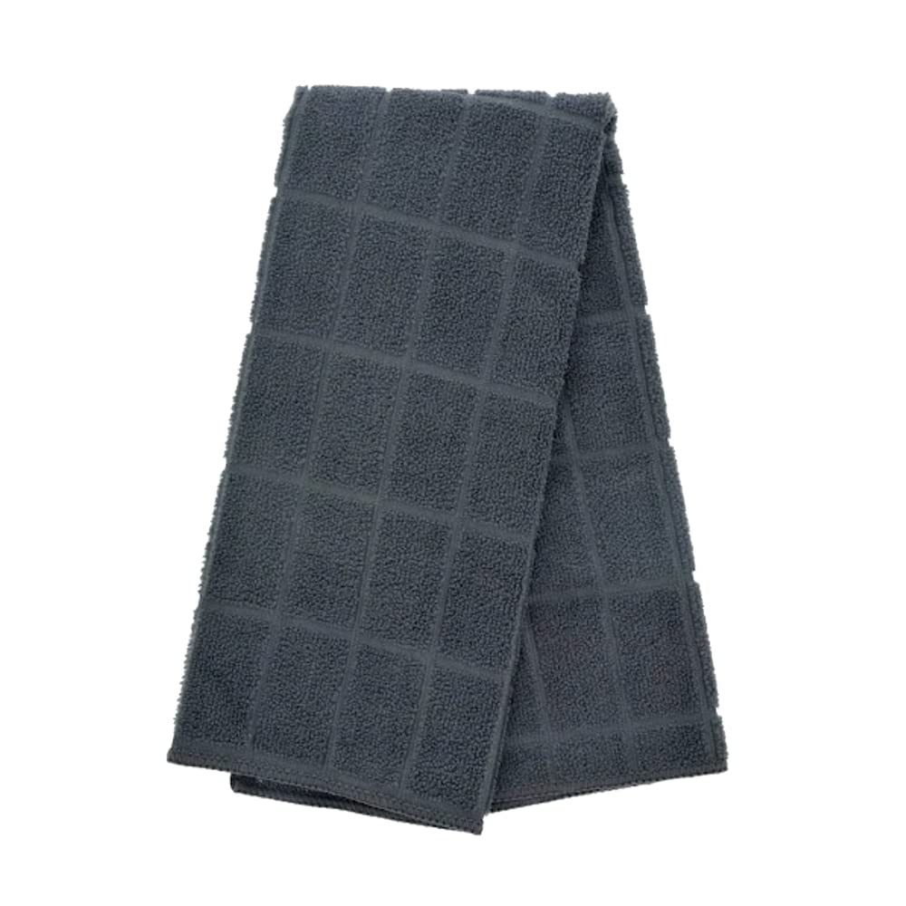 Designer Kitchen Linen Set | Oven Mitt, Soft Absorbent Cotton Towel, & 2 Pot Holder | Lightweight & Decorative for Cooking Baking Housewarming Gift - Heavy Duty Self Adhesive Hook Included (Grey)