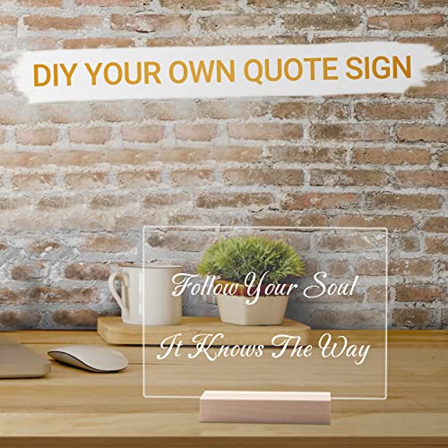 TLunlove Clear Acrylic Sheet with Wood Stand, 8 x 10 inch, 5 Pack Acrylic Wedding Signs Blank with Holder, DIY Acrylic Table Signs, Scratch Resistant, Smooth Edges