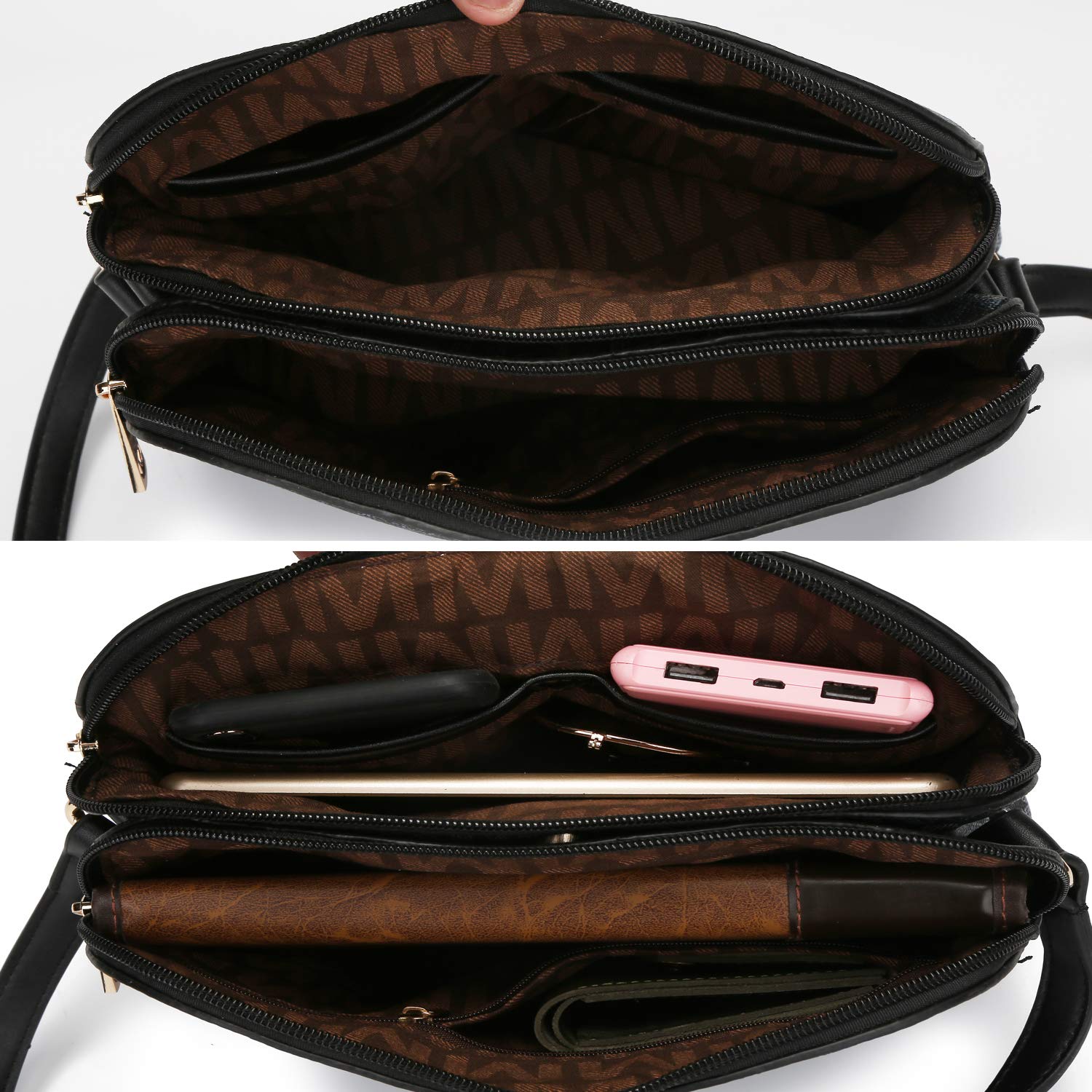 MKF Crossbody bag for women - Removable Adjustable Strap - Vegan leather Crossover Designer messenger Purse Black