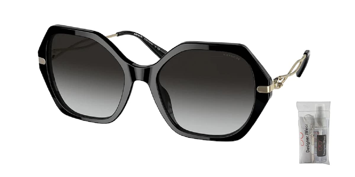 Coach HC8315 57MM Black/Gray Gradient Irregular Sunglasses for Women + BUNDLE with Designer iWear Eyewear Kit