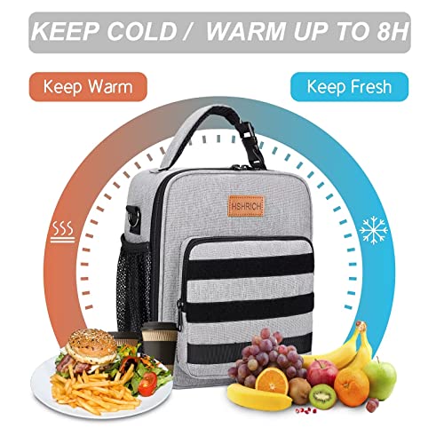 HSHRICH Lunch Box for Men Women, Insulated Reusable Portable Lunchbox - Adults Small Lunch Bag for Office Work Picnic (Grey)