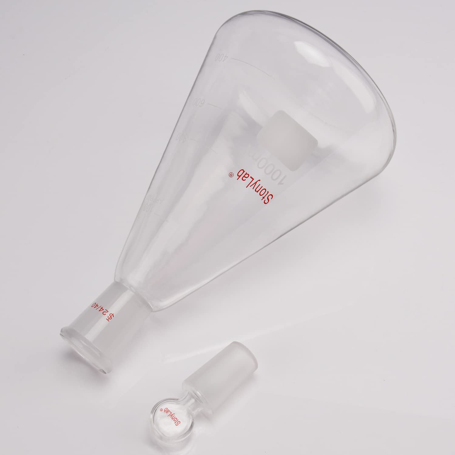 stonylab Glass 24/40 Erlenmeyer Flask with Stopper, 1000 ml Borosilicate Glass Heavy Wall Flask with 24/40 Standard Taper Outer Joint and Glass Stopper